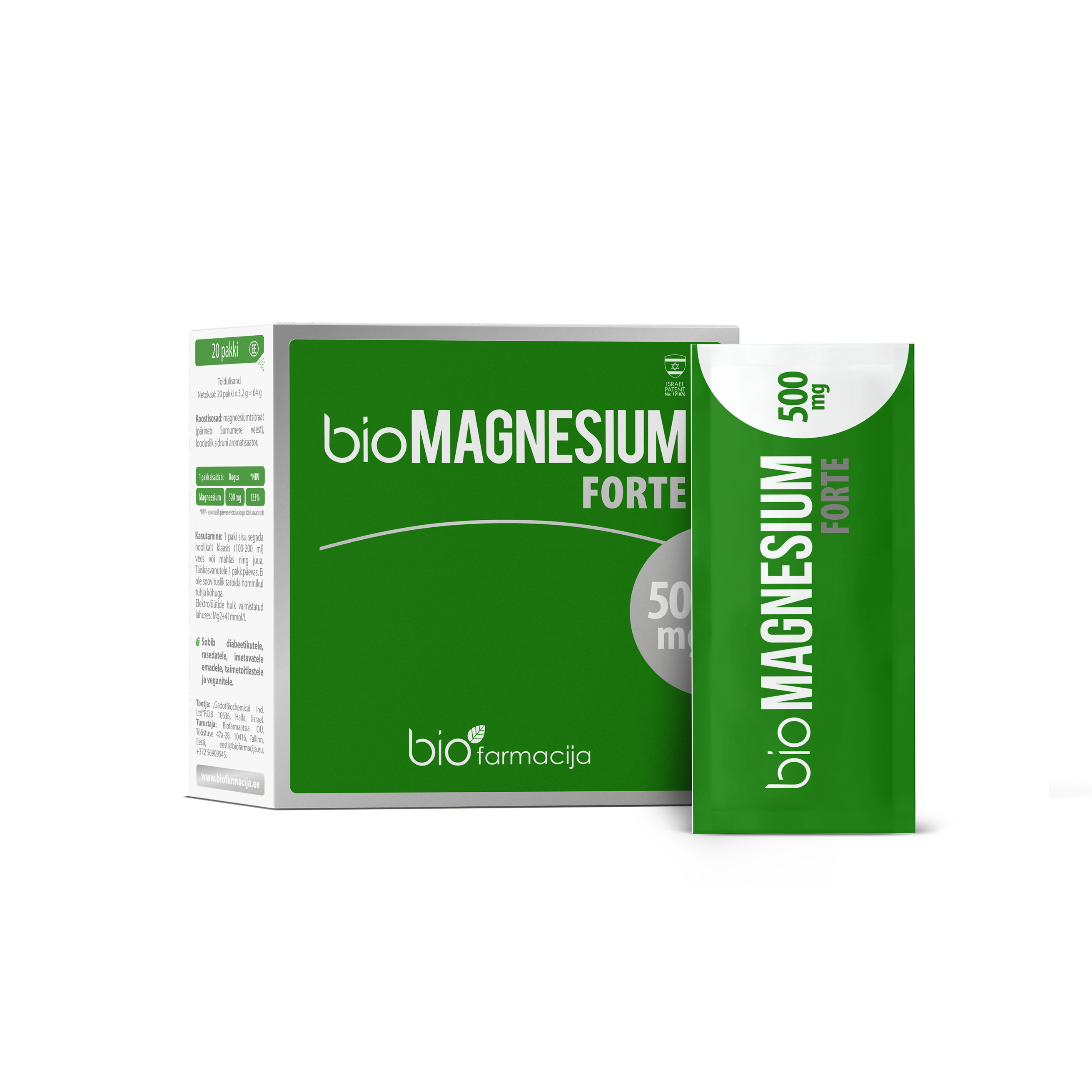 Biofarmacija bioMAGNESIUM Forte 500mg, pulber. 20tk, netomass 64g – Kleer